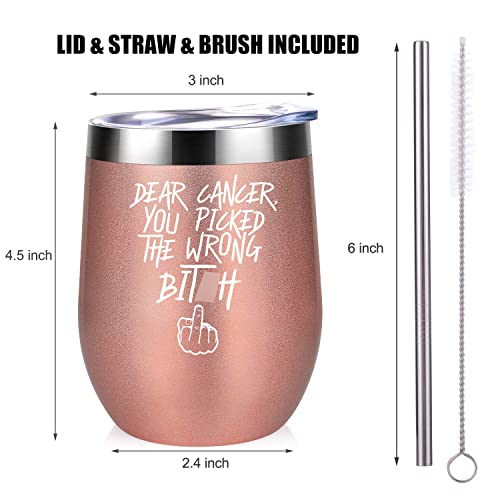 Coolife Wine Tumbler - Breast Cancer Survivor Gifts for Women, Cancer Gifts for Women - Dear Cancer You Picked the Wrong B - Ovarian Cancer Awareness, Fck Cancer Suck Gifts for Women Chemo, Patient