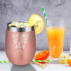 Coolife Wine Tumbler - Breast Cancer Survivor Gifts for Women, Cancer Gifts for Women - Dear Cancer You Picked the Wrong B - Ovarian Cancer Awareness, Fck Cancer Suck Gifts for Women Chemo, Patient