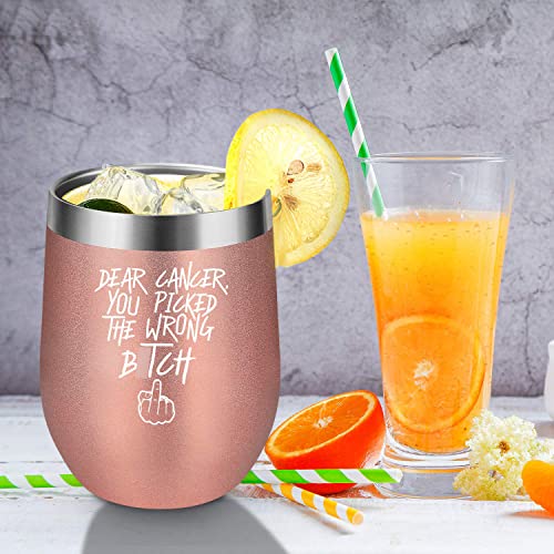 Coolife Wine Tumbler - Breast Cancer Survivor Gifts for Women, Cancer Gifts for Women - Dear Cancer You Picked the Wrong B - Ovarian Cancer Awareness, Fck Cancer Suck Gifts for Women Chemo, Patient