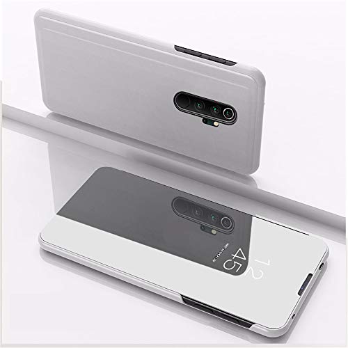 ISADENSER Xiaomi Redmi Note 8 Pro Case Redmi Note 8 Pro Case with Clear View Flip Plating Mirror Makeup Glitter Slim Shockproof Full 360 Body Protective Case for Xiaomi Redmi Note 8 Pro Mirror Silver