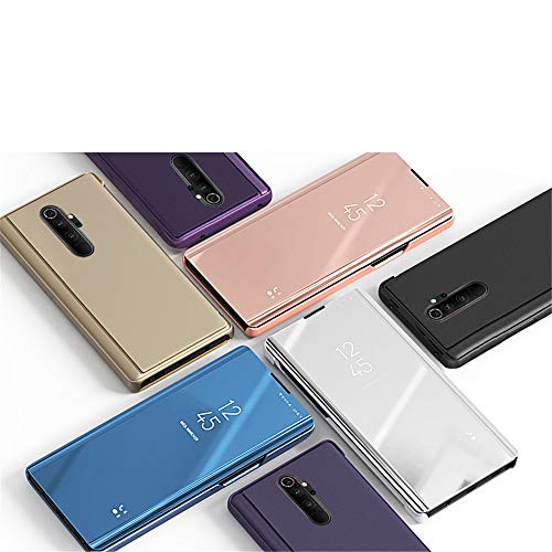 ISADENSER Xiaomi Redmi Note 8 Pro Case Redmi Note 8 Pro Case with Clear View Flip Plating Mirror Makeup Glitter Slim Shockproof Full 360 Body Protective Case for Xiaomi Redmi Note 8 Pro Mirror Silver