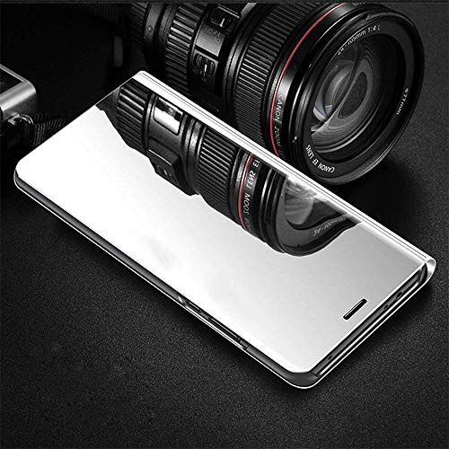 ISADENSER Xiaomi Redmi Note 8 Pro Case Redmi Note 8 Pro Case with Clear View Flip Plating Mirror Makeup Glitter Slim Shockproof Full 360 Body Protective Case for Xiaomi Redmi Note 8 Pro Mirror Silver