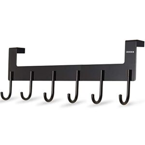 udenis over door hanger,heavy duty door hook,hanging towel,robe,coat,clothes,bag,belt,over door rack for bathroom,bedroom,closet,dorm,extra,fit for 1 1/2 to 1 3/4 inch door,black 6 hooks,anti rust