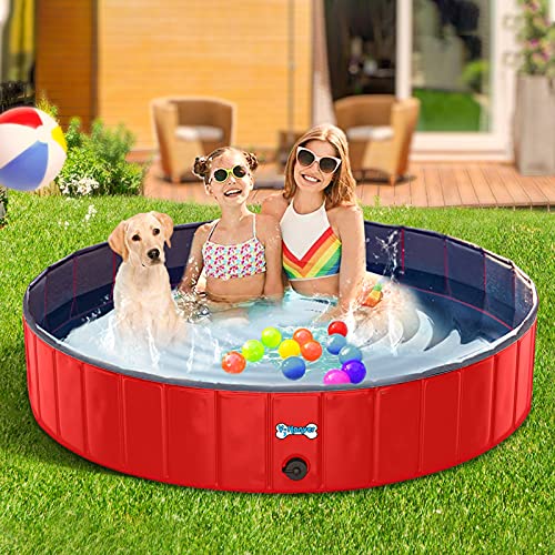 V-HANVER Foldable Dog Pool Collapsible Heavy Duty PVC Pet Pool Bath Tub for XLarge Dogs and Puppies, 63 X 12 inch