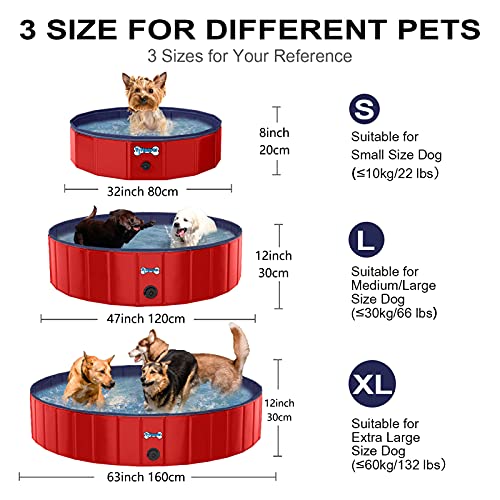 V-HANVER Foldable Dog Pool Collapsible Heavy Duty PVC Pet Pool Bath Tub for XLarge Dogs and Puppies, 63 X 12 inch