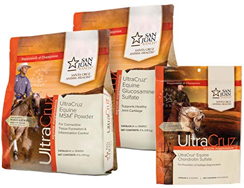 UltraCruz Equine MSM, Glucosamine Sulfate and Chondroitin Sulfate Horse Joint Supplement Bundle, 4 lb Each MSM and Glucosamine, 1 lb Chondroitin, Powders