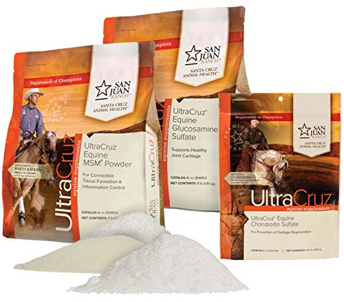 UltraCruz Equine MSM, Glucosamine Sulfate and Chondroitin Sulfate Horse Joint Supplement Bundle, 4 lb Each MSM and Glucosamine, 1 lb Chondroitin, Powders