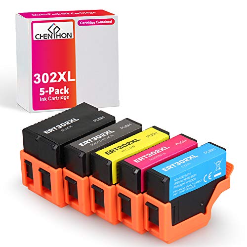 CHENPHON Remanufactured 302 Ink Cartridge Replacement for Epson 302XL 302 XLT302XL for use with Expression Premium XP-6000 XP-6100 Inkjet Printer 5 Packs (BK, Photo BK,C, M, Y)