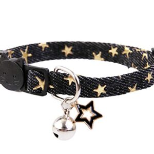 Star Charm Studded Cat Collar Breakaway with Bell,Black Puppy Collars for Small Dogs