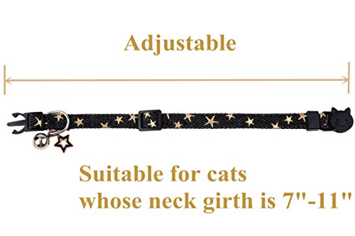 Star Charm Studded Cat Collar Breakaway with Bell,Black Puppy Collars for Small Dogs