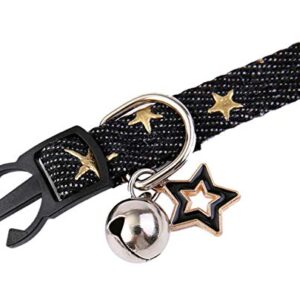 Star Charm Studded Cat Collar Breakaway with Bell,Black Puppy Collars for Small Dogs