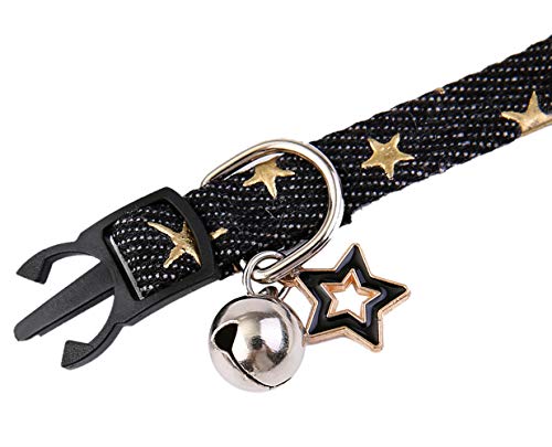 Star Charm Studded Cat Collar Breakaway with Bell,Black Puppy Collars for Small Dogs