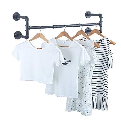 Industrial Pipe Clothing Rack Wall Mounted,Vintage Retail Garment Rack Display Rack Cloths Rack,Metal Commercial Clothes Racks for Hanging Clothes,Iron Clothing Rod Laundry Room(39.3in,Black)