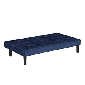 REALROOMS Tyler Velvet Upholstered Futon, Convertible Sofa Bed & Couch, Blue