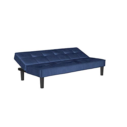 REALROOMS Tyler Velvet Upholstered Futon, Convertible Sofa Bed & Couch, Blue