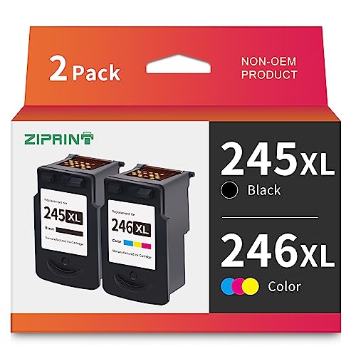 ZIPRINT Remanufactured Ink Cartridge Replacement for Canon PG-245XL CL-246XL 245XL 246XL use for Pixma MG2522 MG3022 MG2520 MG2922 MX492 MX490 TR4520 TS3122 TS3120 Printer (Black, Tri-Color, 2-Pack)