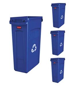 slim jim trash can waste bin with venting channels, blue recycling for kitchen/office/workspace, pack of 4