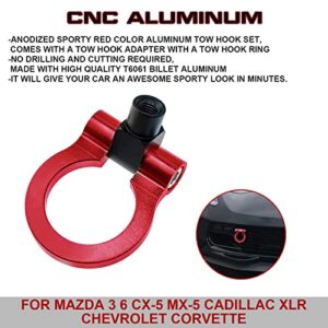 Xotic Tech Sport Track Racing Style CNC Aluminum Screw-on Tow Hook Front Bumper Compatible with Mazda 3 6 CX-5 MX-5 or Cadillac XLR or Chevrolet Corvette (Red)