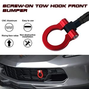 Xotic Tech Sport Track Racing Style CNC Aluminum Screw-on Tow Hook Front Bumper Compatible with Mazda 3 6 CX-5 MX-5 or Cadillac XLR or Chevrolet Corvette (Red)