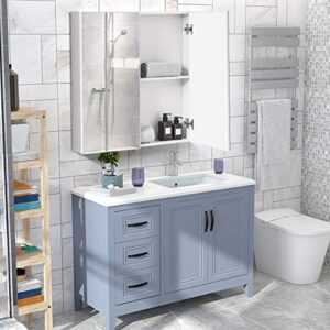 Tangkula Bathroom Medicine Cabinet, 2-Tier Wall-Mounted Storage Cabinet with Double Mirror Doors, Multipurpose Kitchen Bathroom Medicine Storage Cabinet, White (24.5" x 25.5")