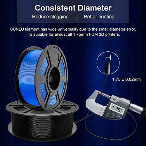 SUNLU ABS Filament 1.75mm, Highly Resistant Durable 3D Printer Filament, Dimensional Accuracy +/- 0.02mm, 1kg Spool(2.2lbs), 395 Meters, Strong ABS Consumables, Black