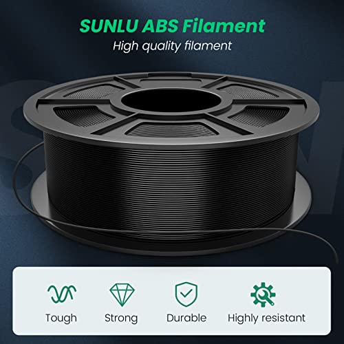 SUNLU ABS Filament 1.75mm, Highly Resistant Durable 3D Printer Filament, Dimensional Accuracy +/- 0.02mm, 1kg Spool(2.2lbs), 395 Meters, Strong ABS Consumables, Black