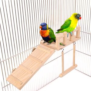 bird perches cage toys bird wooden play gyms stands with climbing ladder, parrot play stand and bird swing conure for green cheeks, baby lovebird, chinchilla, hamster, bird cage chewing toys sets