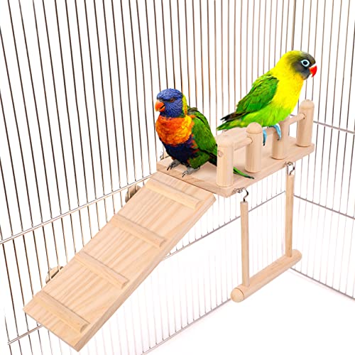 Bird Perches Cage Toys Bird Wooden Play Gyms Stands with Climbing Ladder, Parrot Play Stand and Bird Swing Conure for Green Cheeks, Baby Lovebird, Chinchilla, Hamster, Bird Cage Chewing Toys Sets