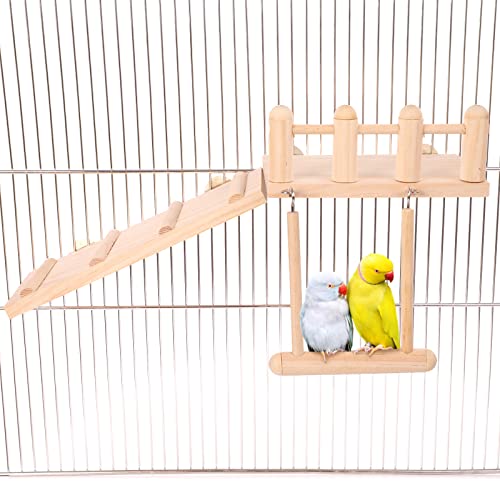 Bird Perches Cage Toys Bird Wooden Play Gyms Stands with Climbing Ladder, Parrot Play Stand and Bird Swing Conure for Green Cheeks, Baby Lovebird, Chinchilla, Hamster, Bird Cage Chewing Toys Sets