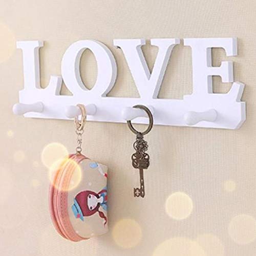 Key Holder for Wall Towel Rack 4 Hooks LOVE White Home Decor