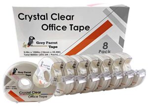 greyparrot office clear office refill tape rolls + dispenser(8 pack),(3/4” x 1000in/pack). for craft jobs, gift wrapping, office work clear(transparent) glossy finish, refillable (8000 inch/total)