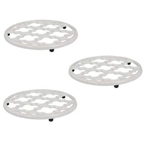 home basics lattice collection cast iron trivet for serving hot dish, pot, pans & teapot on kitchen countertop or dinning, table-heat resistant (3, white)