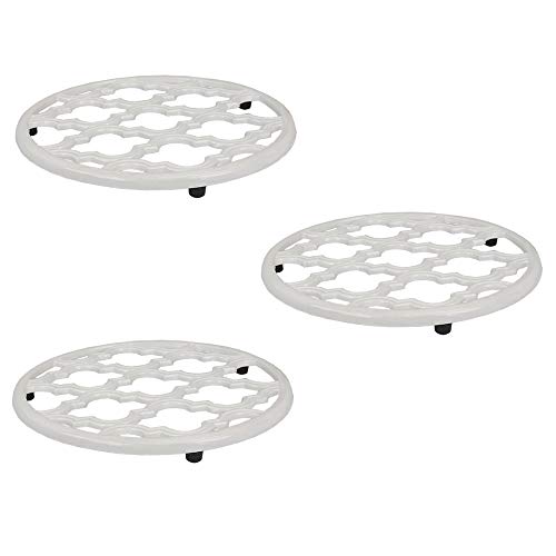 Home Basics Lattice Collection Cast Iron Trivet for Serving Hot Dish, Pot, Pans & Teapot on Kitchen Countertop or Dinning, Table-Heat Resistant (3, White)