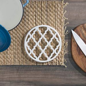 Home Basics Lattice Collection Cast Iron Trivet for Serving Hot Dish, Pot, Pans & Teapot on Kitchen Countertop or Dinning, Table-Heat Resistant (3, White)