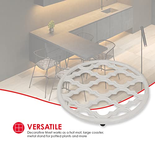 Home Basics Lattice Collection Cast Iron Trivet for Serving Hot Dish, Pot, Pans & Teapot on Kitchen Countertop or Dinning, Table-Heat Resistant (3, White)