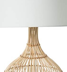 Kouboo Luhu Cane Rib Bulb Table Lamp, Natural with White Shade