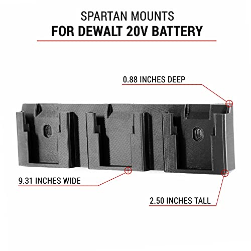 Spartan Mount for DeWalt 20V Battery - 1 Mount, 3 Battery Slots, Wall Mount Storage Rack for Batteries, Cordless Drill and Power Tool Organizer, Garage Organization