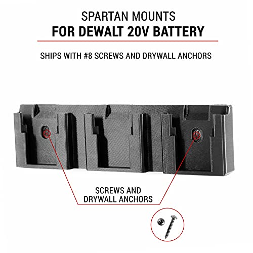 Spartan Mount for DeWalt 20V Battery - 1 Mount, 3 Battery Slots, Wall Mount Storage Rack for Batteries, Cordless Drill and Power Tool Organizer, Garage Organization