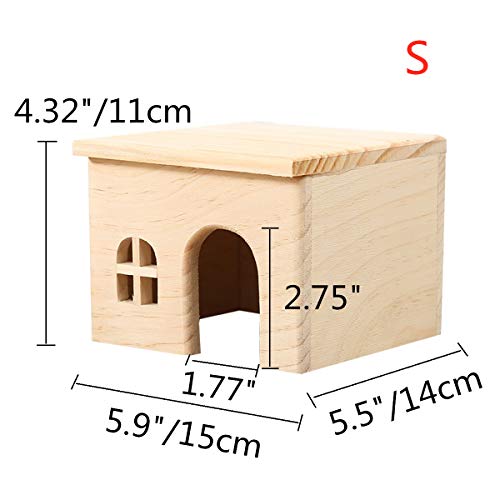 Hamster Wooden House Small Animals Hideout Home for Rat Mice Gerbil Mouse Rabbit Cage Play Hut (S)