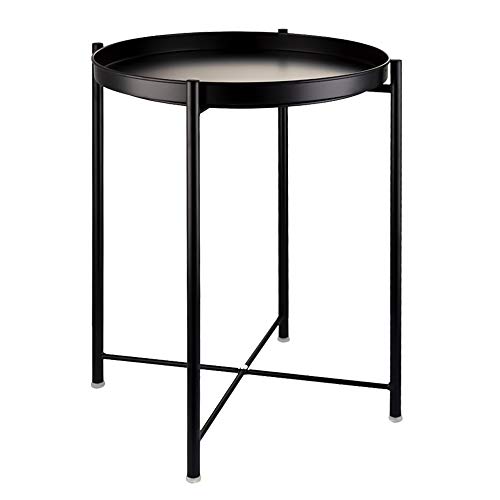 EKNITEY End Table,Folding Metal Side Table Waterproof Small Coffee Table Sofa Side Table with Removable Tray for Living Room Bedroom Balcony and Office