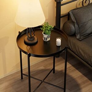 EKNITEY End Table,Folding Metal Side Table Waterproof Small Coffee Table Sofa Side Table with Removable Tray for Living Room Bedroom Balcony and Office