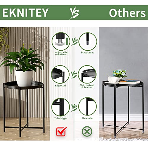 EKNITEY End Table,Folding Metal Side Table Waterproof Small Coffee Table Sofa Side Table with Removable Tray for Living Room Bedroom Balcony and Office