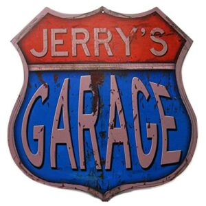 tin sign shop | iconic vintage garage tin sign shield shape | personalized for your specific needs | shield shape 15x14 inches