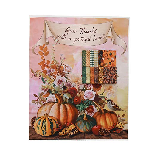 COTTONVILL EMANON Collection 20COUNT Cotton Print Fabric (Quarter 12pcs+1full Panel, Pumpkins Harvest FAL)