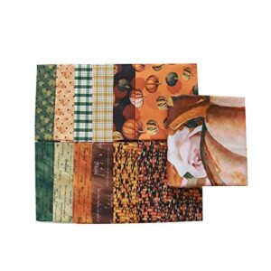 COTTONVILL EMANON Collection 20COUNT Cotton Print Fabric (Quarter 12pcs+1full Panel, Pumpkins Harvest FAL)