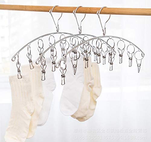 CenYouful Stainless Steel Laundry Drying Rack Windproof Clothes Hanger with 8 Clips for Drying Socks,Drying Towels, Cloth Diapers, Bras, Baby Clothes,Underwear,Hat, Socks Gloves (Set of 2)