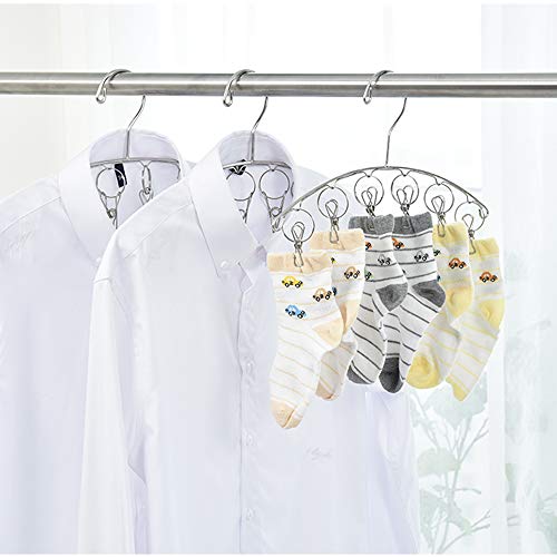 CenYouful Stainless Steel Laundry Drying Rack Windproof Clothes Hanger with 8 Clips for Drying Socks,Drying Towels, Cloth Diapers, Bras, Baby Clothes,Underwear,Hat, Socks Gloves (Set of 2)