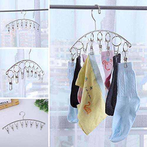 CenYouful Stainless Steel Laundry Drying Rack Windproof Clothes Hanger with 8 Clips for Drying Socks,Drying Towels, Cloth Diapers, Bras, Baby Clothes,Underwear,Hat, Socks Gloves (Set of 2)