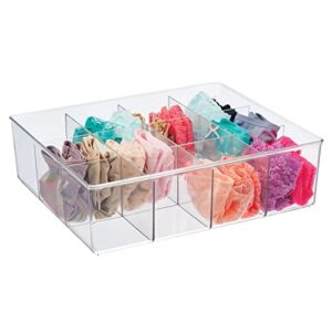 mDesign Plastic 12 Compartment Divided Drawer and Closet Storage Bin - Organizer for Scarves, Socks, Ties Bras, and Underwear - Dress Drawer, Shelf Organizer - Lumiere Collection - 2 Pack - Clear