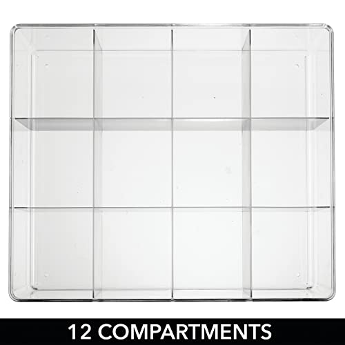 mDesign Plastic 12 Compartment Divided Drawer and Closet Storage Bin - Organizer for Scarves, Socks, Ties Bras, and Underwear - Dress Drawer, Shelf Organizer - Lumiere Collection - 2 Pack - Clear